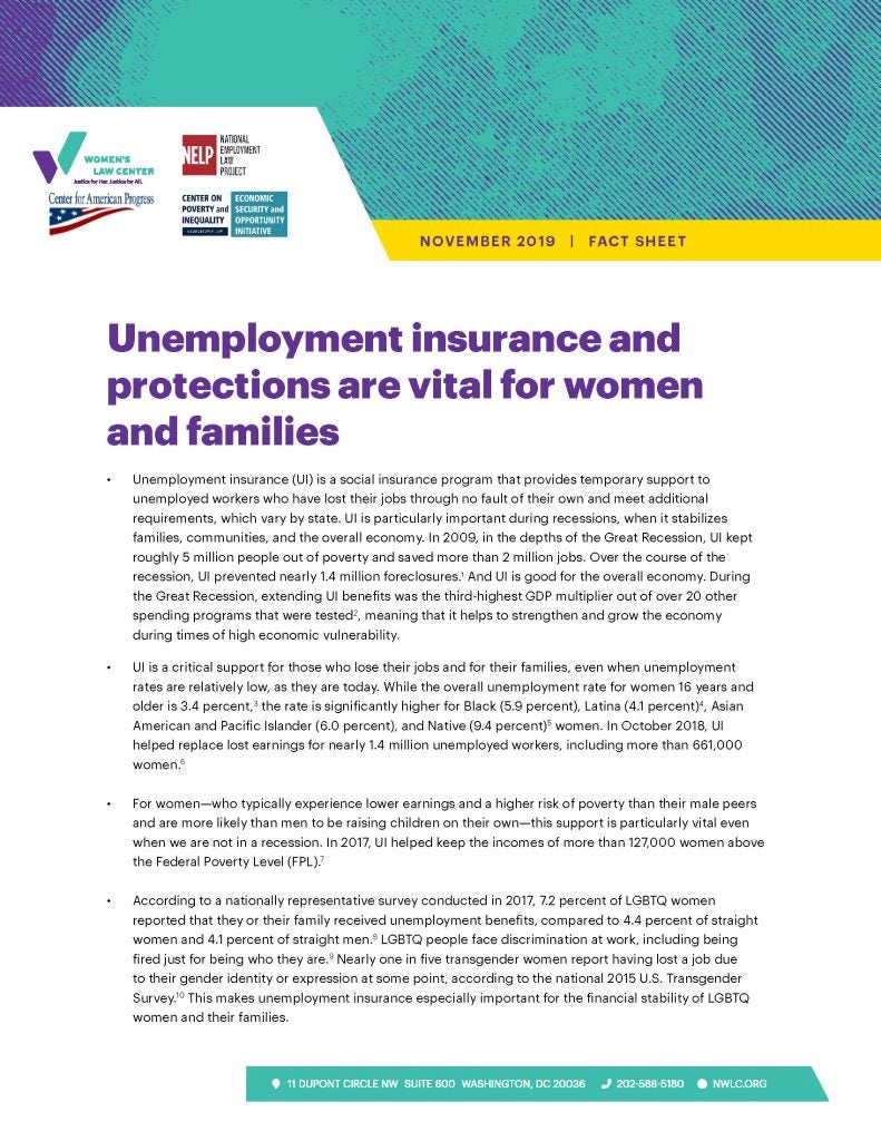 Unemployment Insurance & Protections are Vital for Women & Families ...