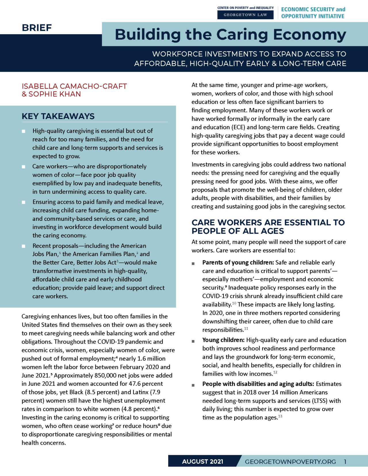 Building the Caring Economy: Workforce Investments to Expand Access to ...