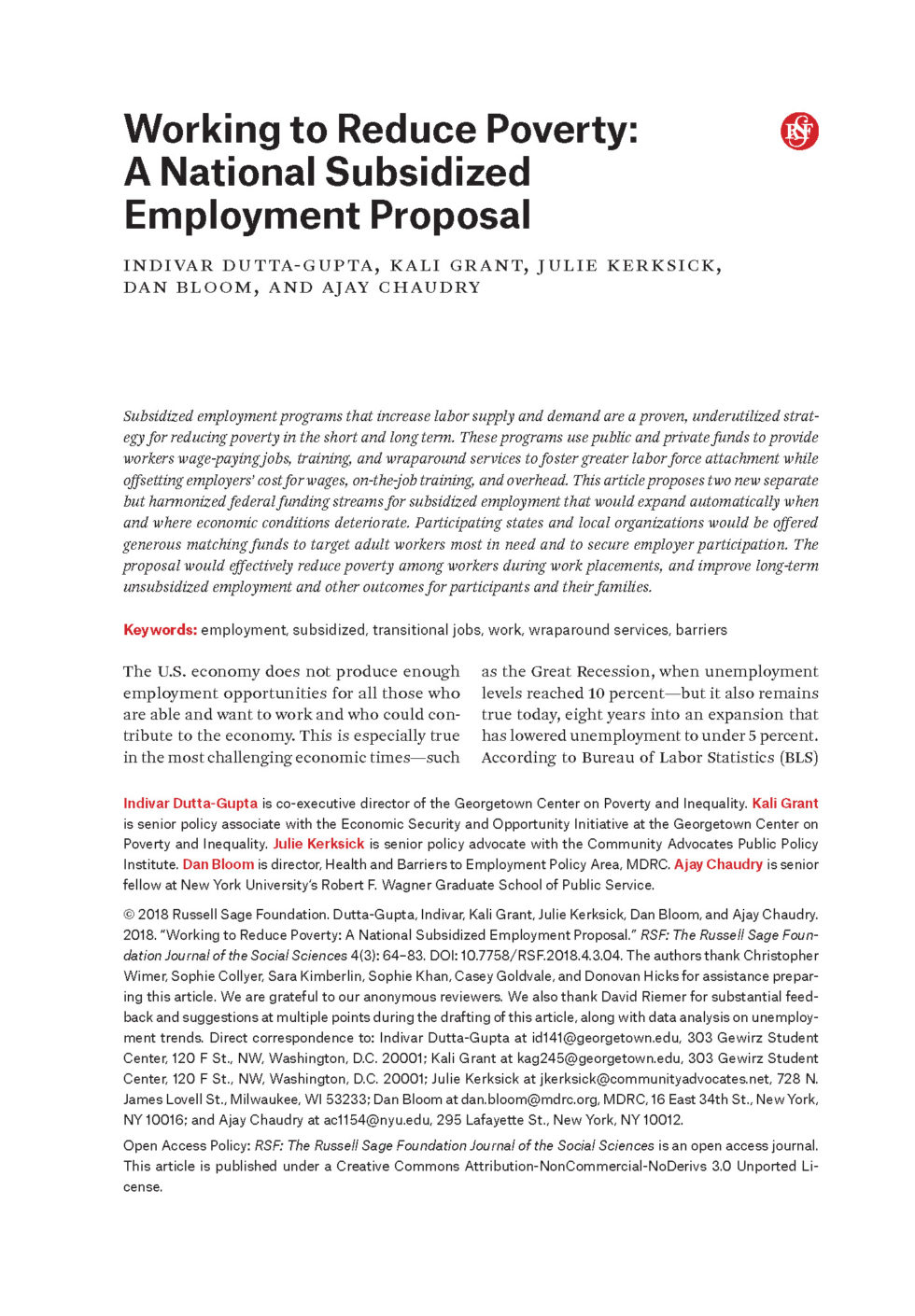 Working to Reduce Poverty: A National Subsidized Employment Proposal ...